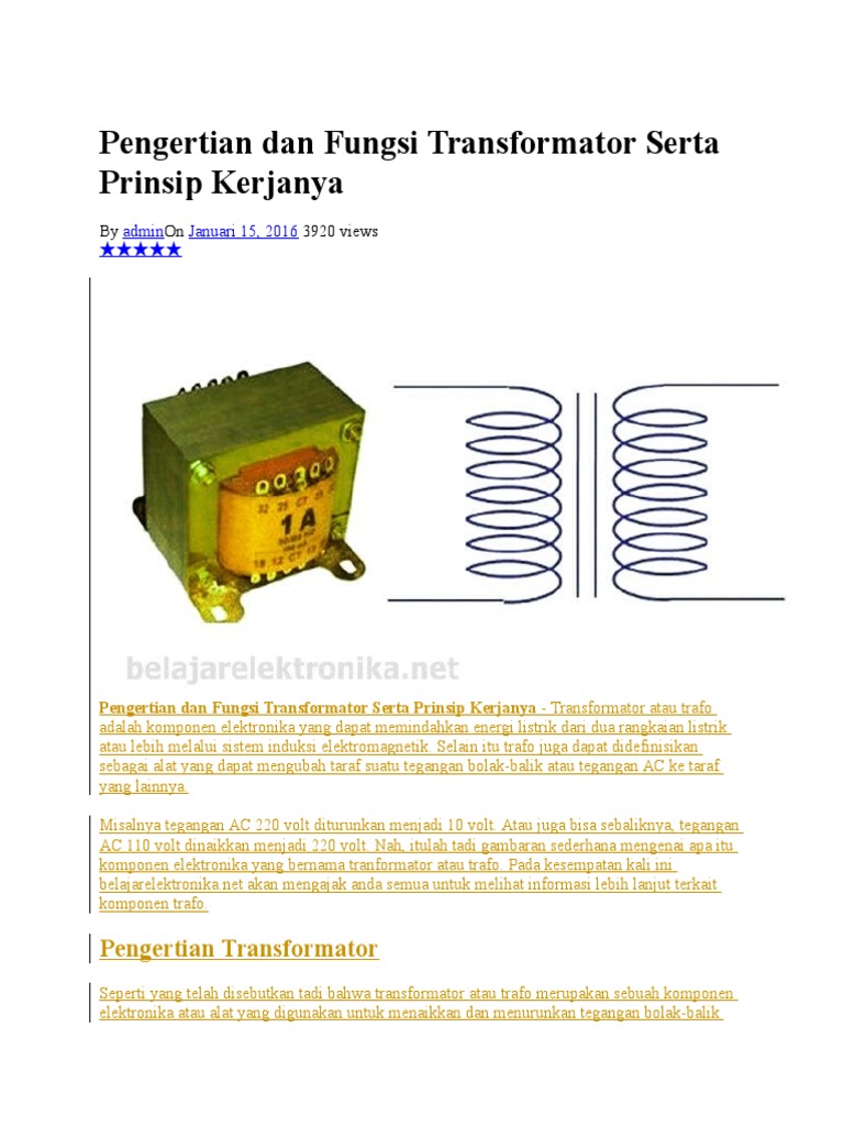 Pengertian Dan Fungsi Transformator Serta Prinsip Kerjanya | PDF | Sains & Matematika | Komputer