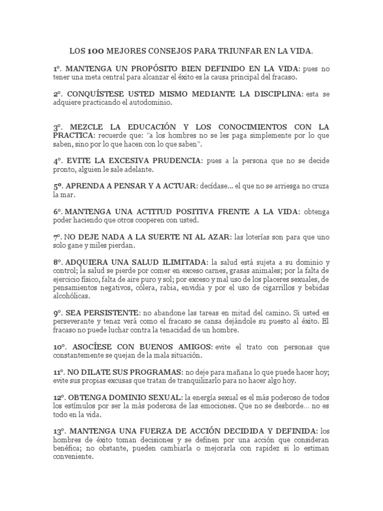 Los 100 Mejores Consejos para Triunfar en La Vida | PDF | Mente | Certeza