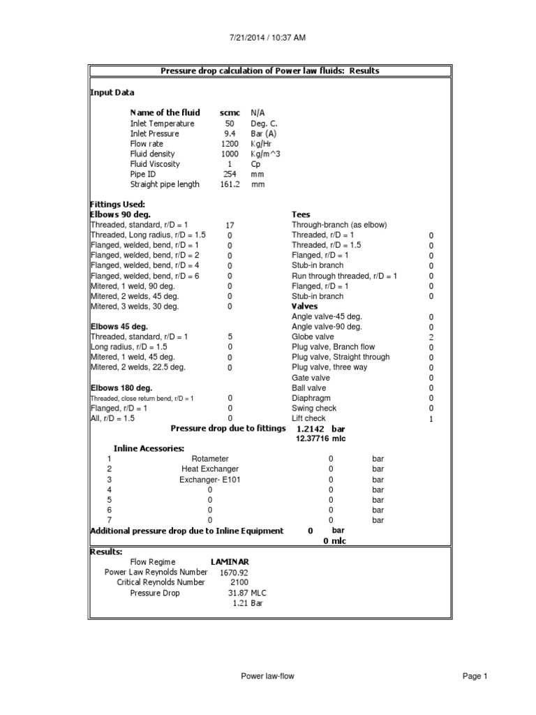 Pressure Drop Calculations | PDF