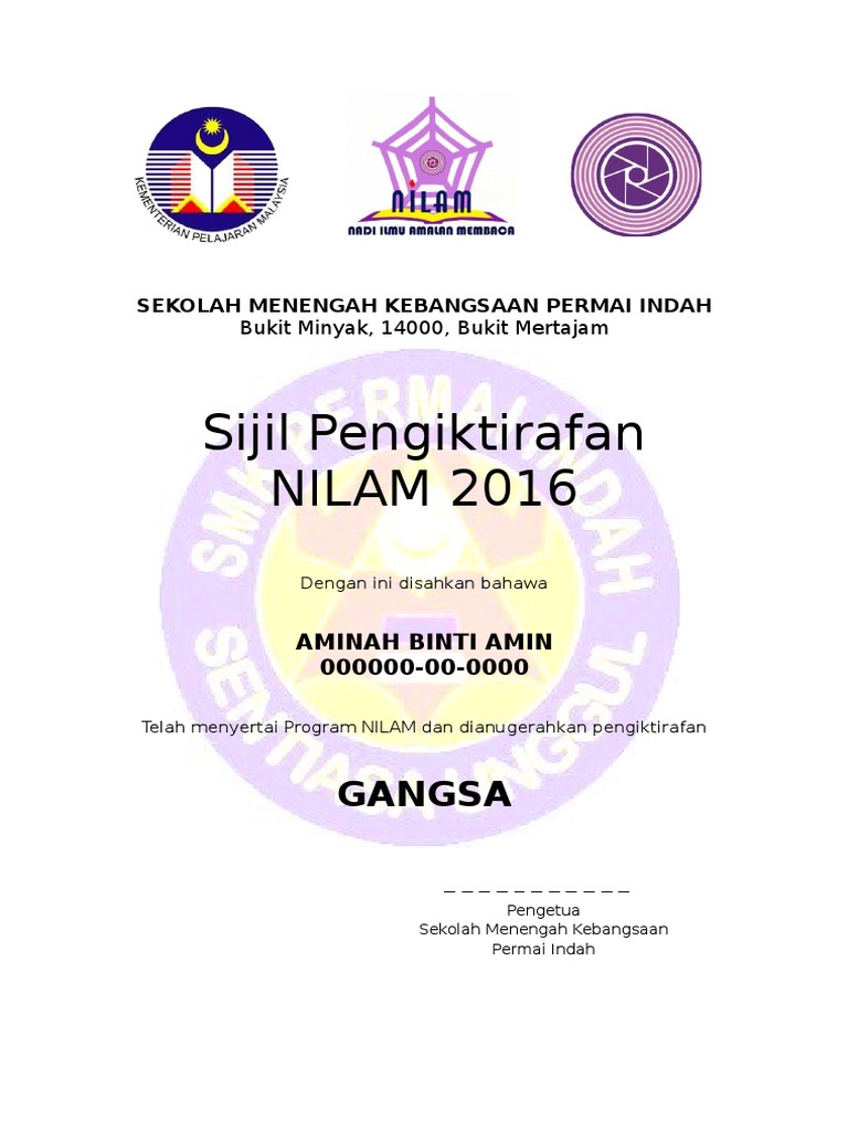 Contoh Sijil Nilam | PDF
