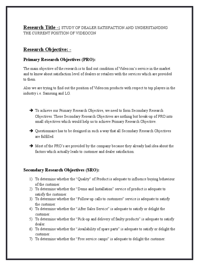 Research Title - :: Primary Research Objectives (PRO) | Download Free ...