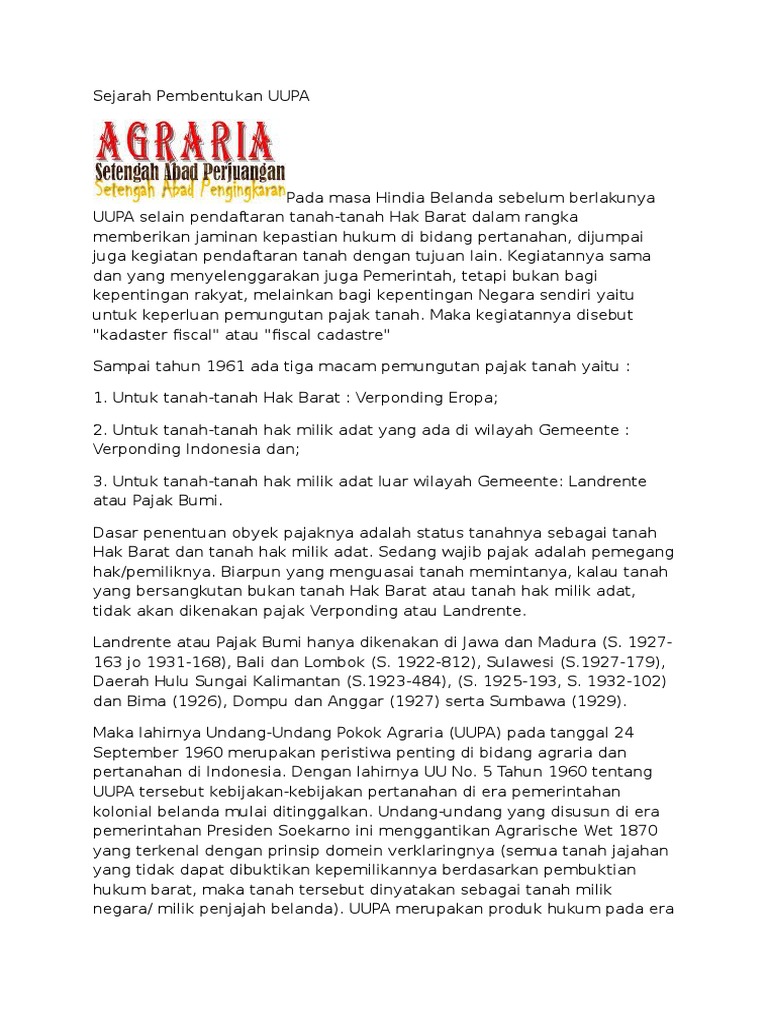 Sejarah Pembentukan UUPA | PDF