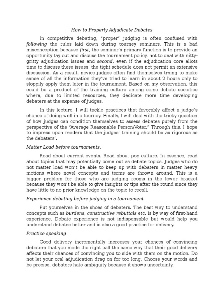 How to Properly Adjudicate Debates | Argument | Bias