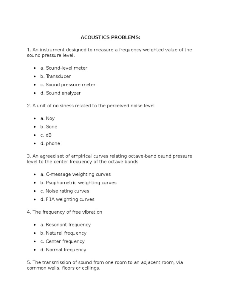 Acoustics Problems (MCQ Sets) | PDF | Microphone | Sound