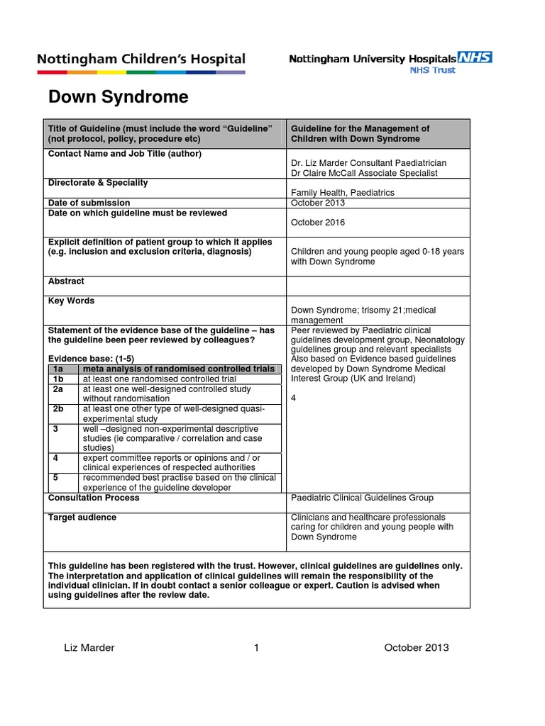 Nottingham Down Syndrome Guidelines 1 PDF | PDF | Down Syndrome ...