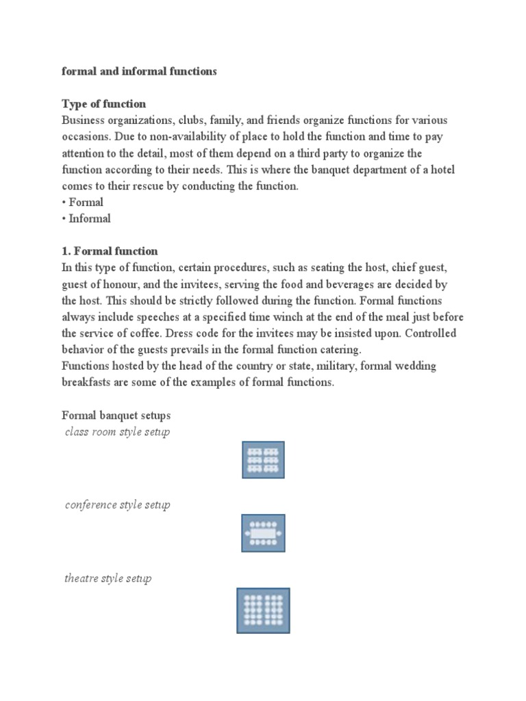Formal and Informal Functions | PDF | Waiting Staff | Foods