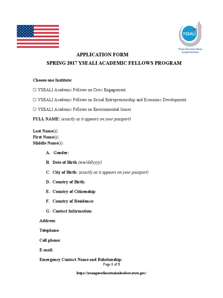 YSEALI Fellowship Application | PDF