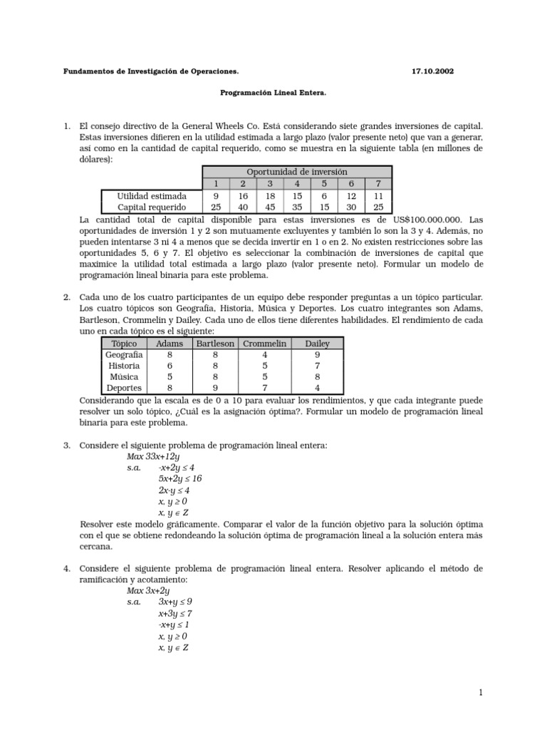 Modelos de Programación Lineal Entera | PDF | Programación lineal ...