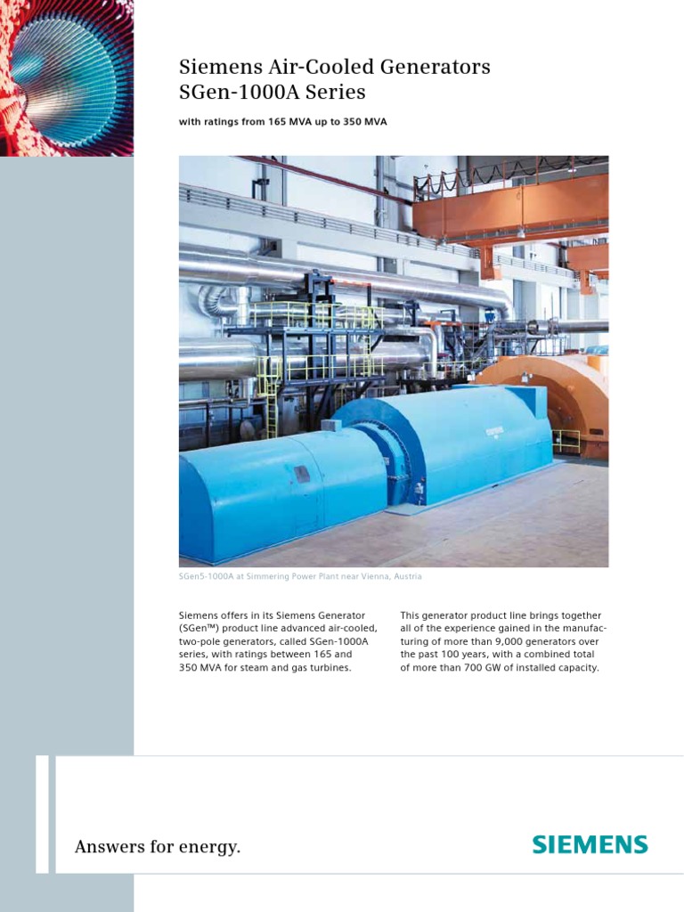 Siemens Air Cooled Generators Sgen 1000a Brochure en | PDF | Electric ...