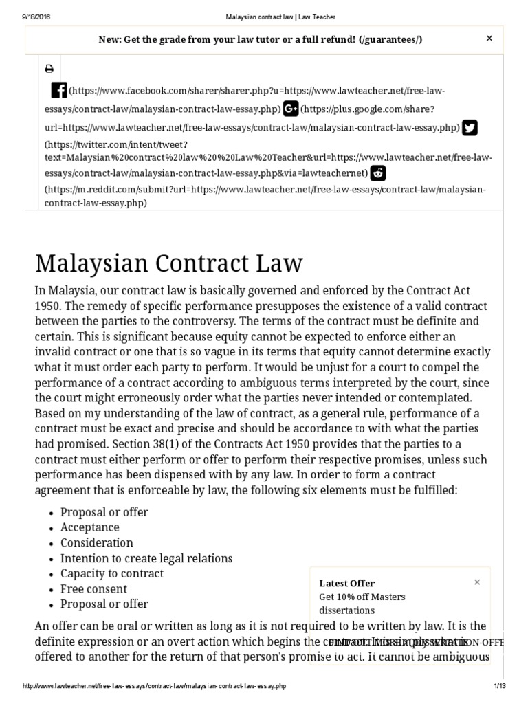 Malaysian Contract Law Law Teacher Pdf Partnership Specific