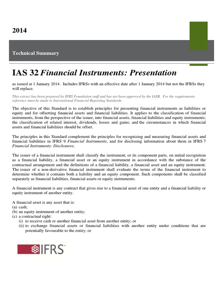 IAS 32 Financial Instruments - Presentation | PDF | International Financial Reporting Standards ...