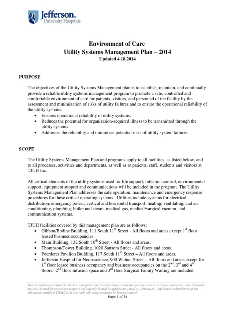 Utility Systems Plan for TJUH Staff | PDF | Reliability Engineering ...