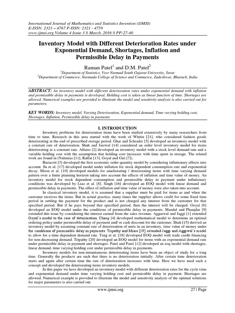 Inventory Model With Different Deterioration Rates Under Exponential
