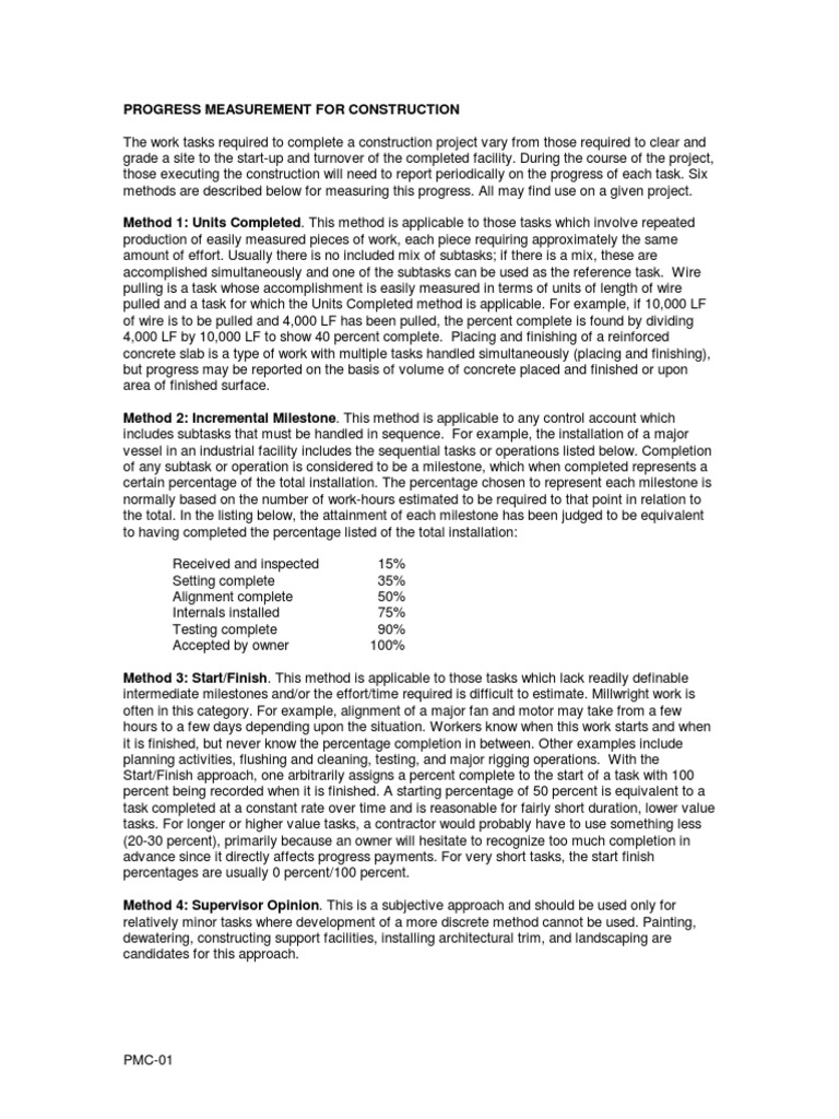 Progress Measurement - 6 Methods PDF | PDF | Percentage | Units Of ...