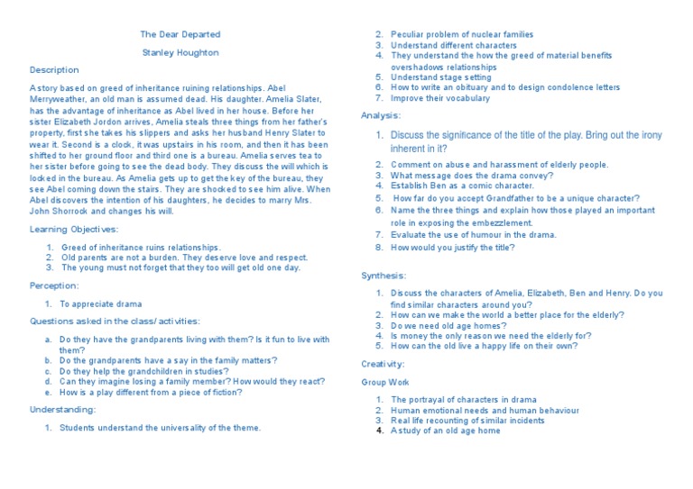 The Dear Departed: A Summary Analysis | PDF