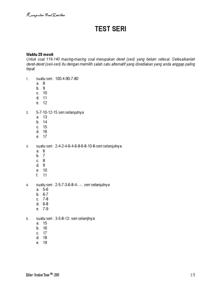 Test Seri Atau Deret Angka PDF | PDF