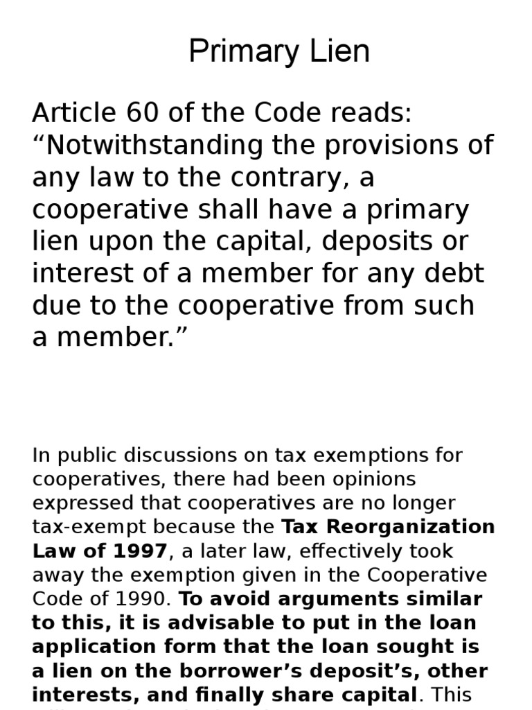 Primary Lien | PDF | Tax Exemption | Taxes
