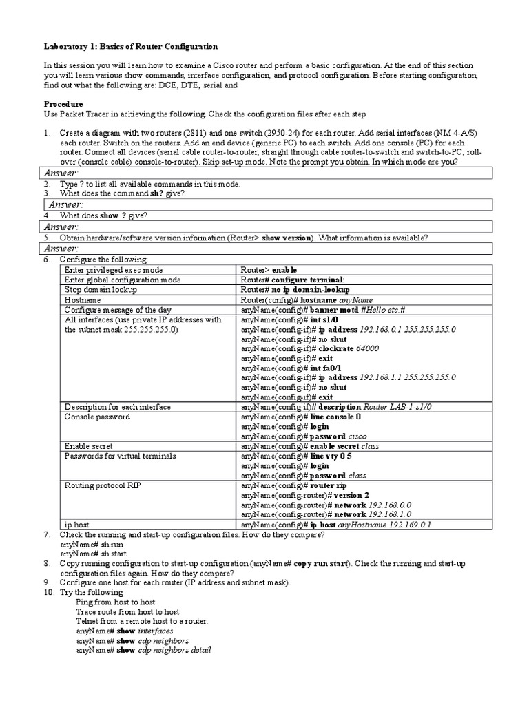 Laboratory 1 | PDF | Ip Address | Router (Computing)