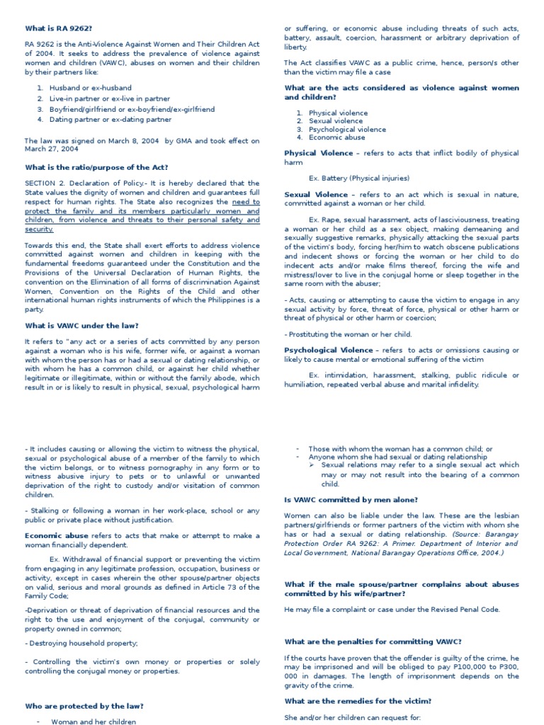 RA 9262 Notes | Victimology | Violence