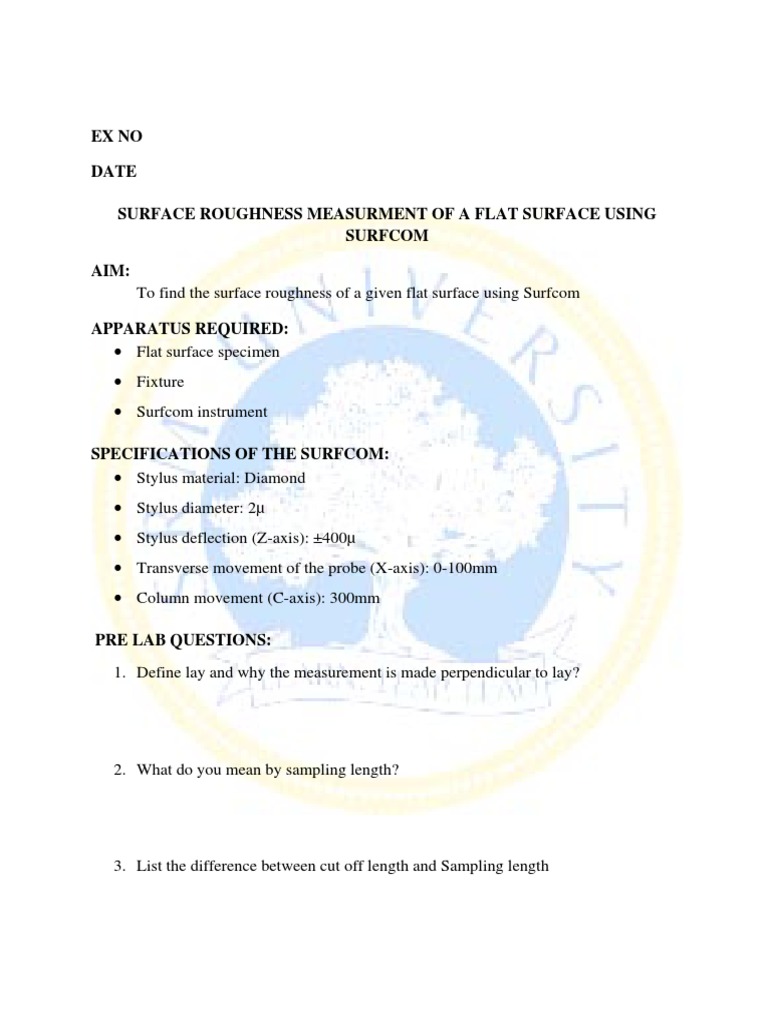 Surface Roughness Measurment of A Flat Surface Using Surfcom | PDF