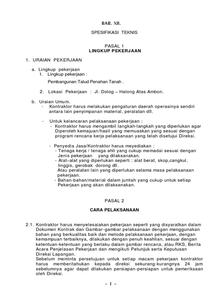 Spesifikasi Pembangunan Talud Tanah | PDF