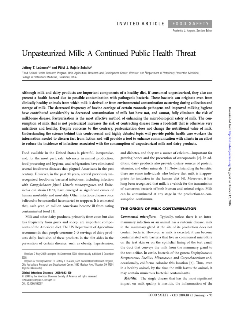 Unpasteurized Milk | PDF | Foodborne Illness | Milk