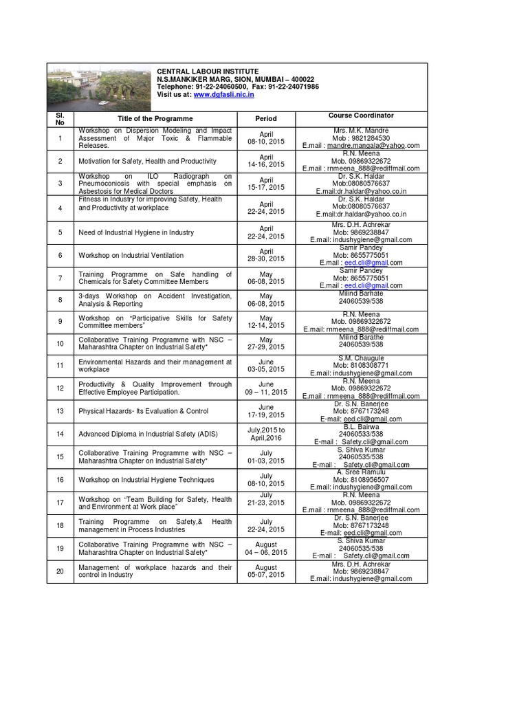 DG-FASLI Training Calendar 2025-26 | PDF | Working Conditions | Labour ...