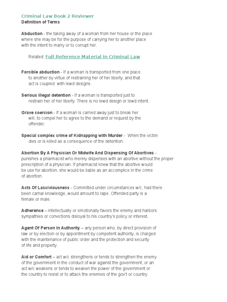 Law - Definition of Terms - Criminal Law Book 2 Reviewer | PDF | Social ...