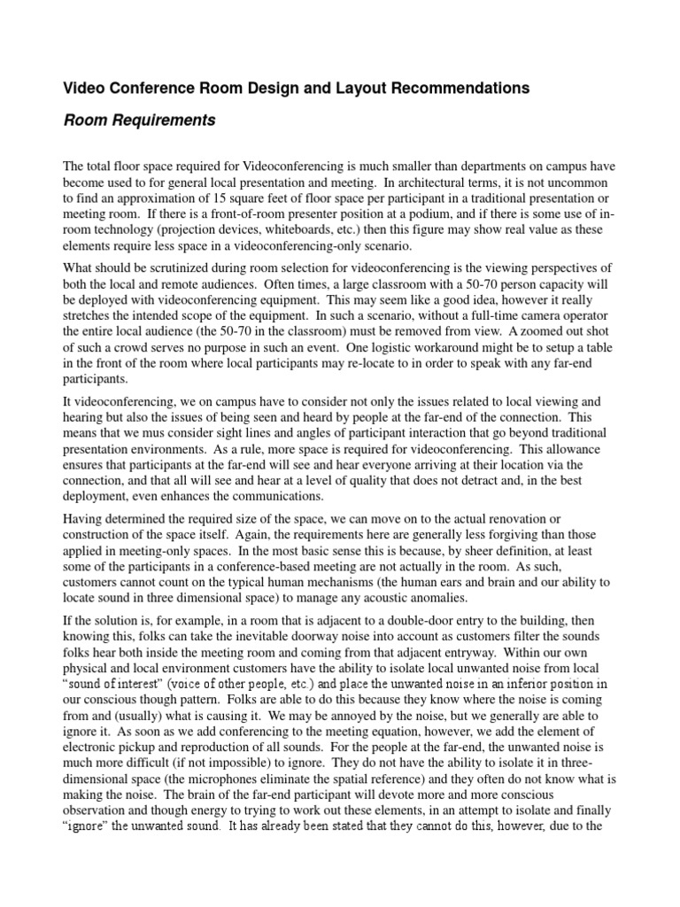 Video Conference Room Design Guidelines | PDF | Videoconferencing ...