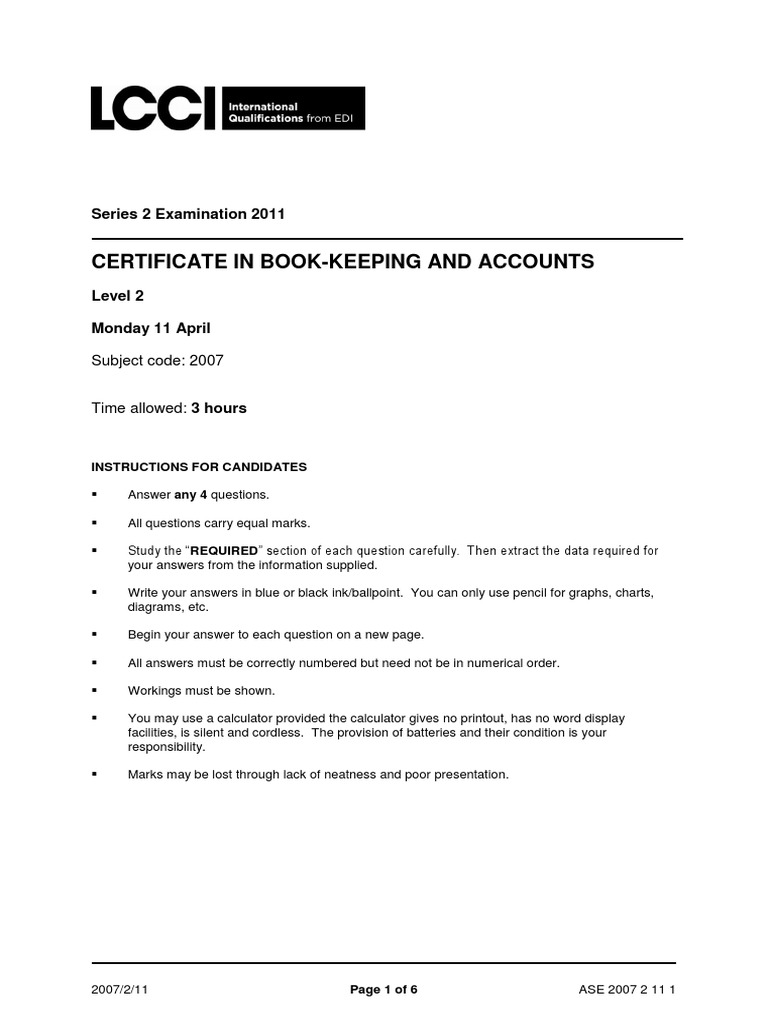 Book Keeping and Accounts Past Paper Series 2 2011 | Download Free PDF | Debits And Credits ...