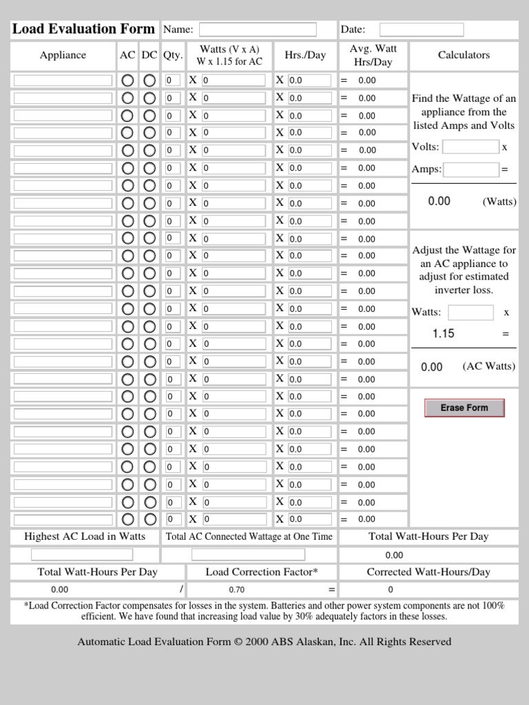 Load Evaluation Form | PDF