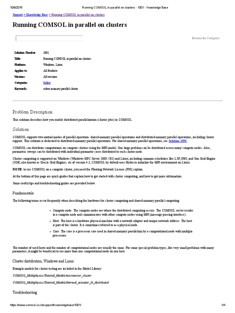 Running COMSOL in Parallel On Clusters - 1001 - Knowledge Base | PDF | Computer Cluster ...
