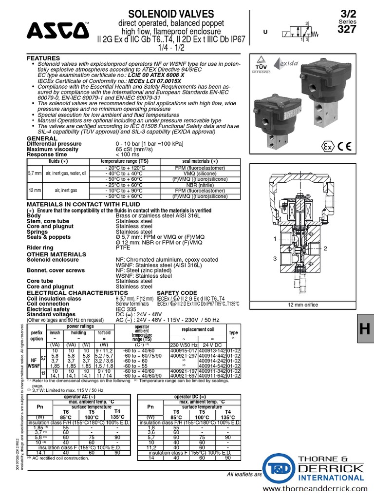 ASCO 327 Solenoid Valves ATEX IECEx Certified For Hazardous Areas2 ...