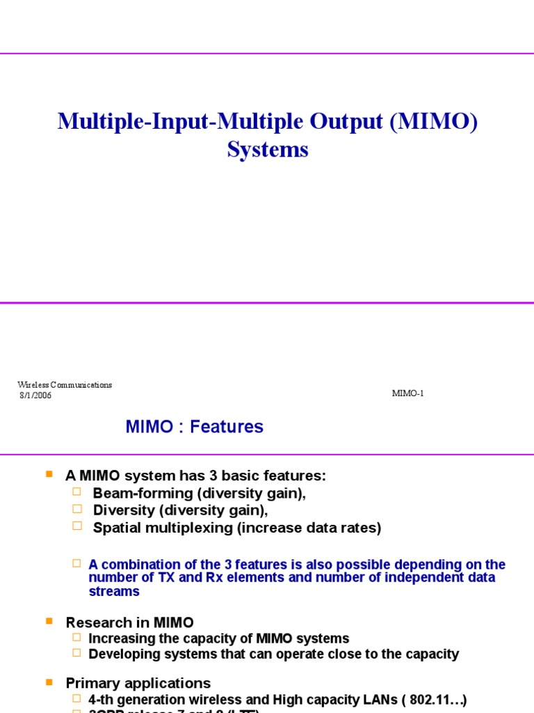 Multiple-Input-Multiple Output (MIMO) Systems | PDF