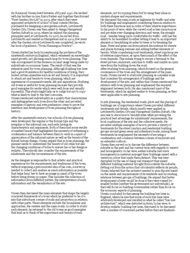 Sir Raymond Unwin Print | PDF | Suburb | Information