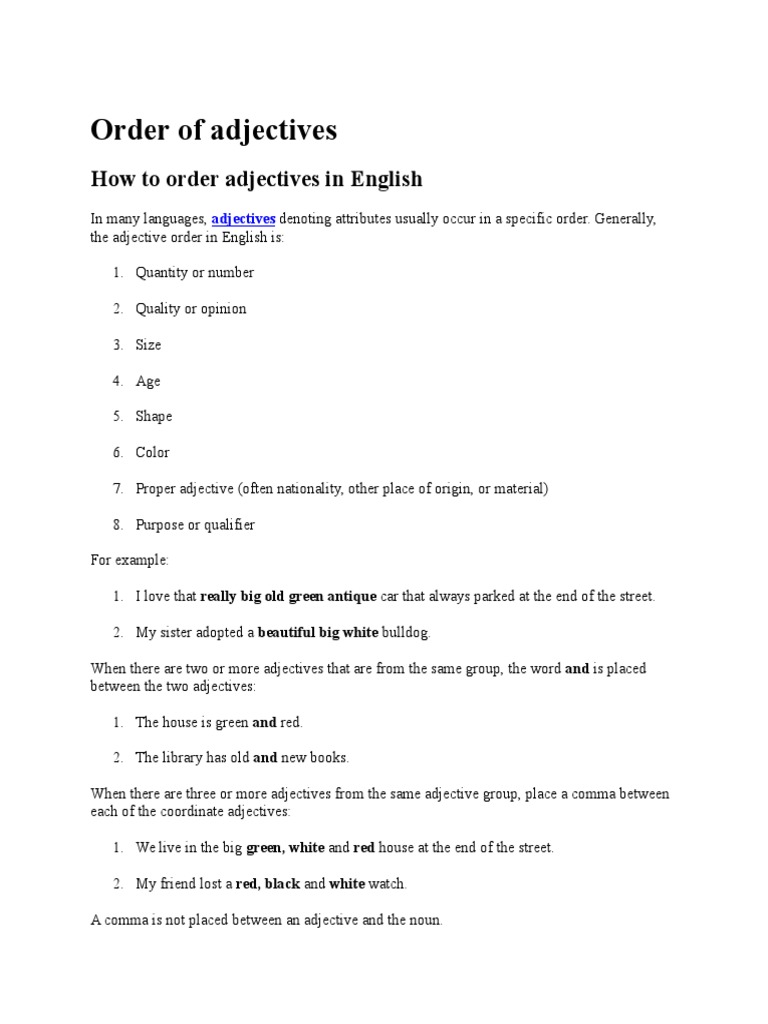 Adjective Order | PDF
