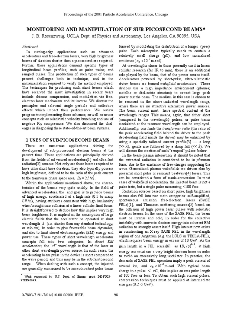 Monitoring and Manipulation of Sub-Picosecond Beams | PDF | Particle Accelerator | Electron