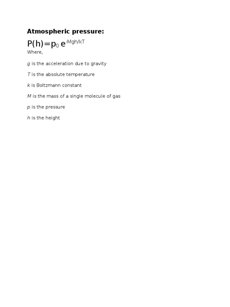 Atmospheric Pressure Formula Explained | PDF | Pressure | Quantity