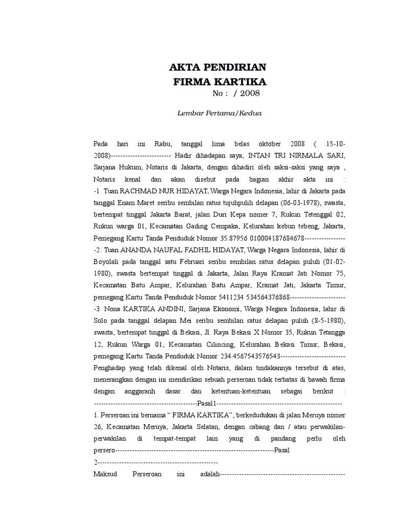 Akta Pendirian Firma Kartika | PDF