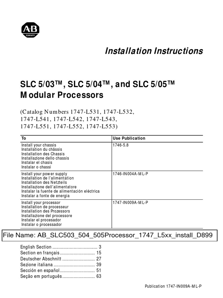 AB SLC503 504 505processor 1747 L5xx Install D899 | PDF | De entrada y ...