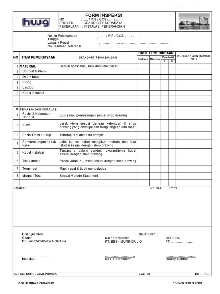 Form Inspeksi Instalasi MEP | PDF