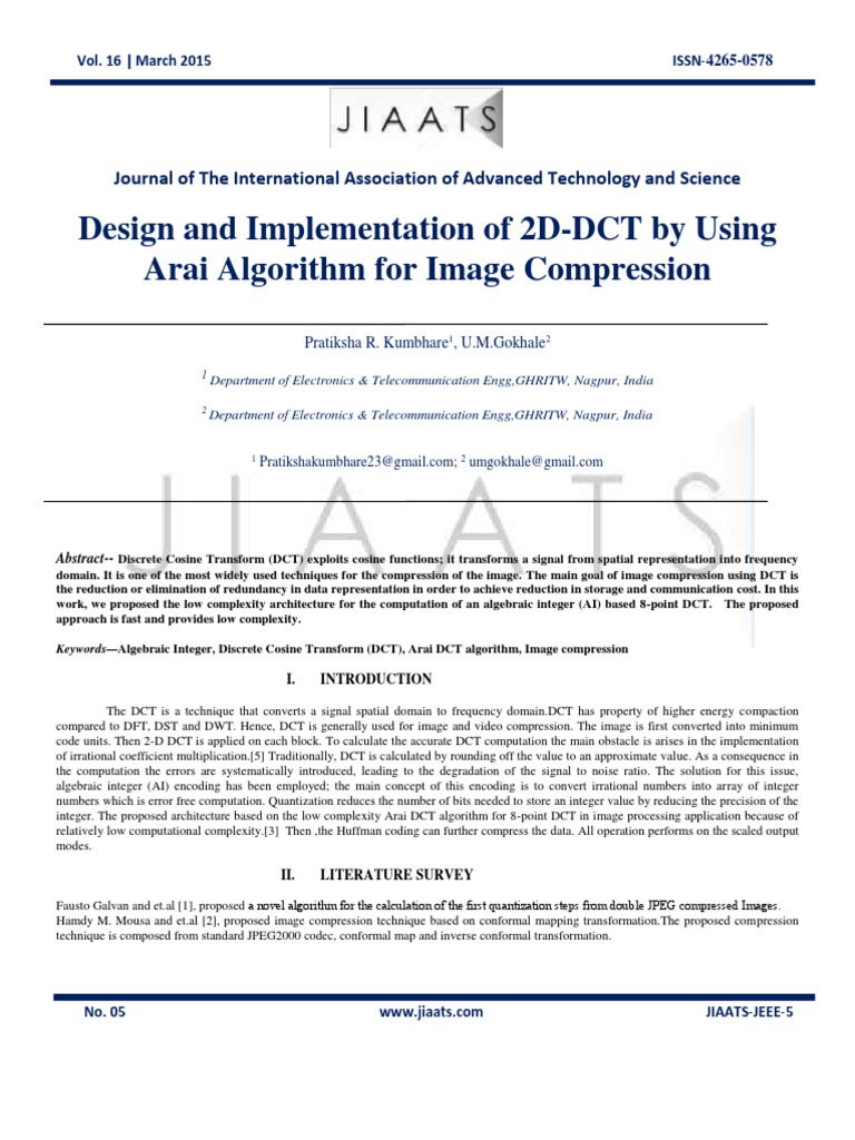 Design and Implementation of 2D-DCT by Using Arai Algorithm For Image ...