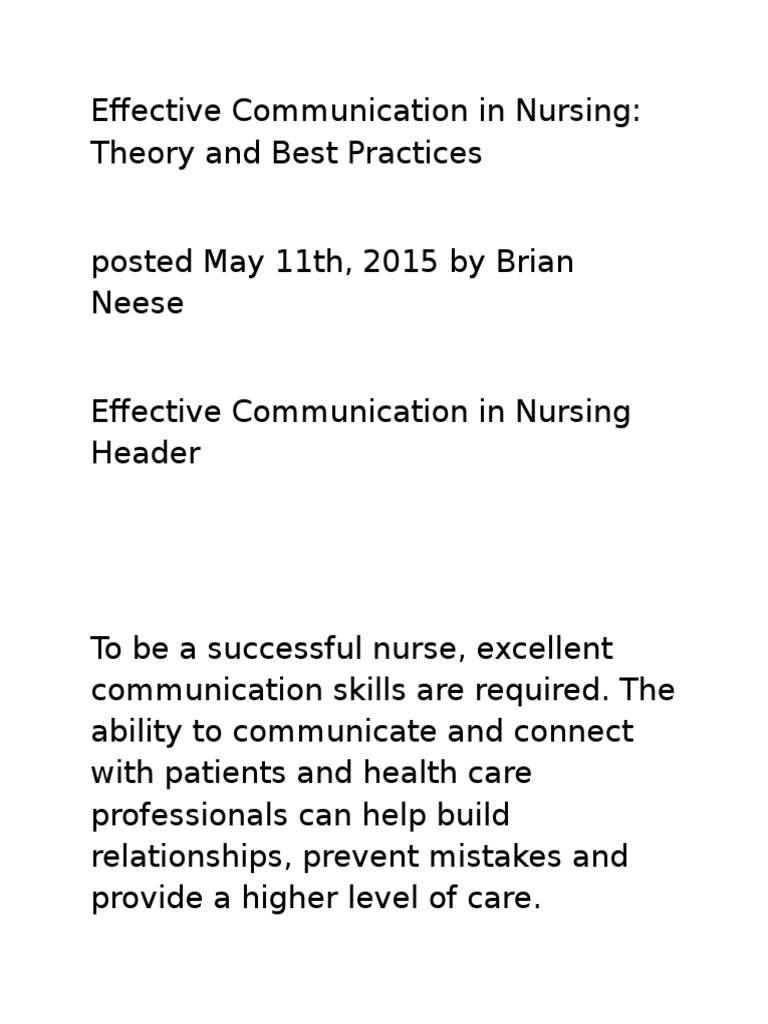 Effective Nursing Communication Strategies | PDF | Medical Error ...
