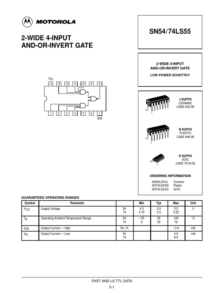 SN54/74LS55 And-Or-Invert Gate Specs | PDF