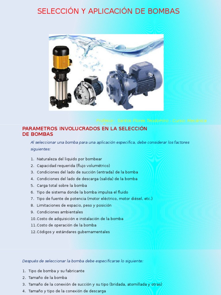 Seleccion y Aplicacion de Bombas | PDF | Bomba | Pistón
