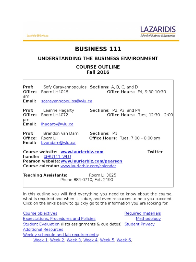 F16 BU111 Course Outline - All Sections | PDF | Lecture | Turnitin