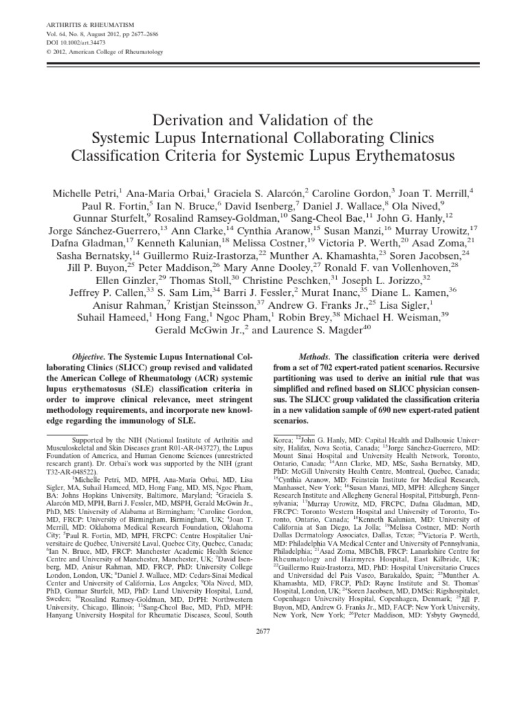 2012 SLICC Criteria Systemic Lupus Erythematosus | PDF | Systemic Lupus ...