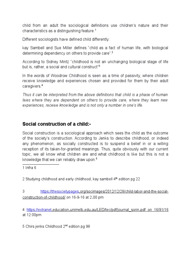 The Social Construction of Childhood: A Sociological Analysis of the ...