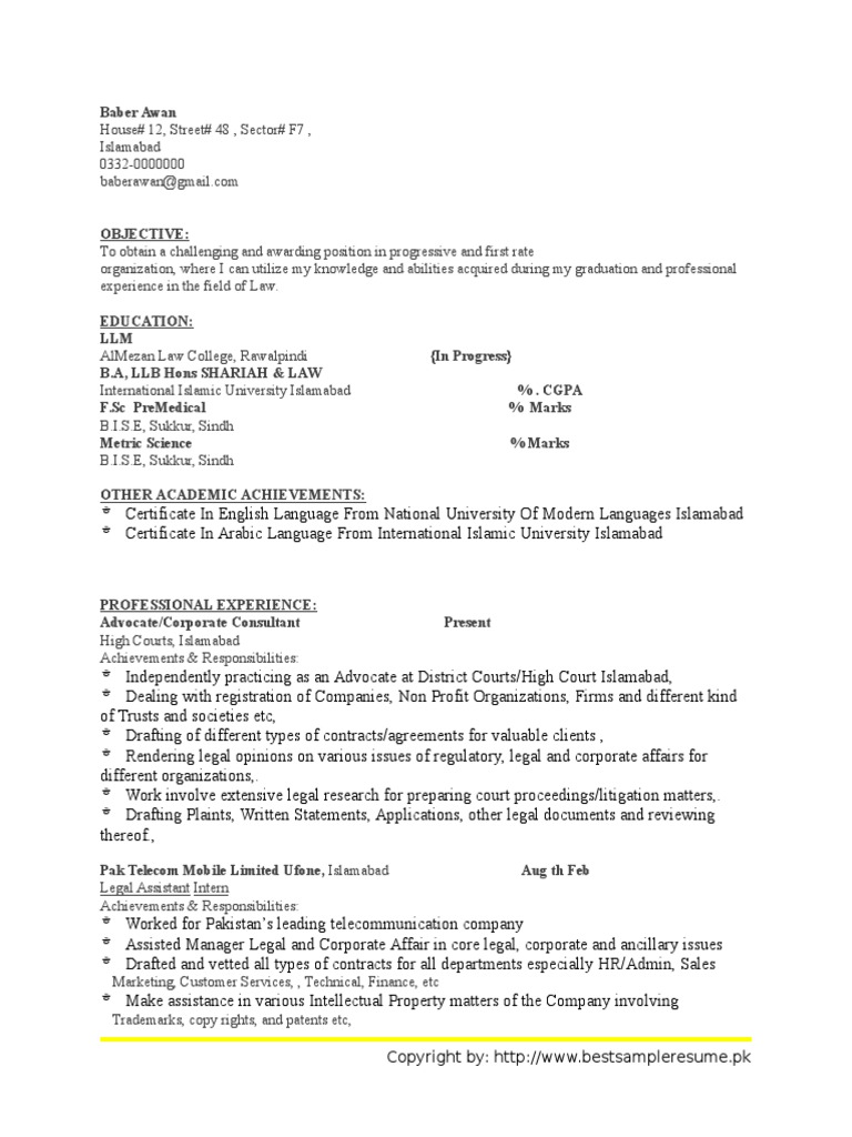 Legal Resume of Baber Awan | PDF | Advocate | Lawyer