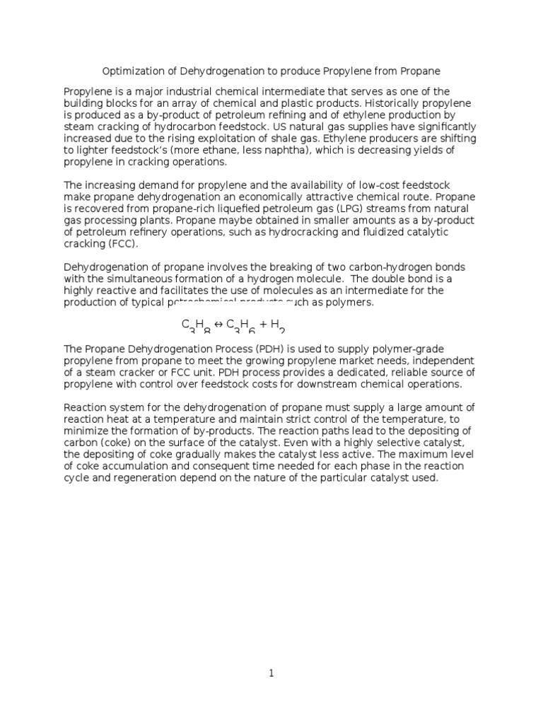 Propane Dehydrogenation for Propylene | PDF | Cracking (Chemistry) | Fuels